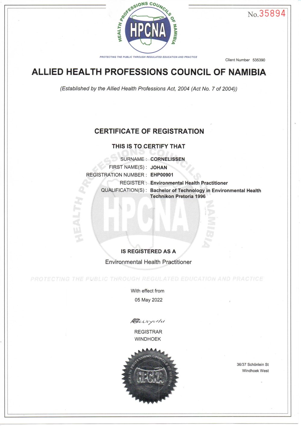 Certificates - NEHC